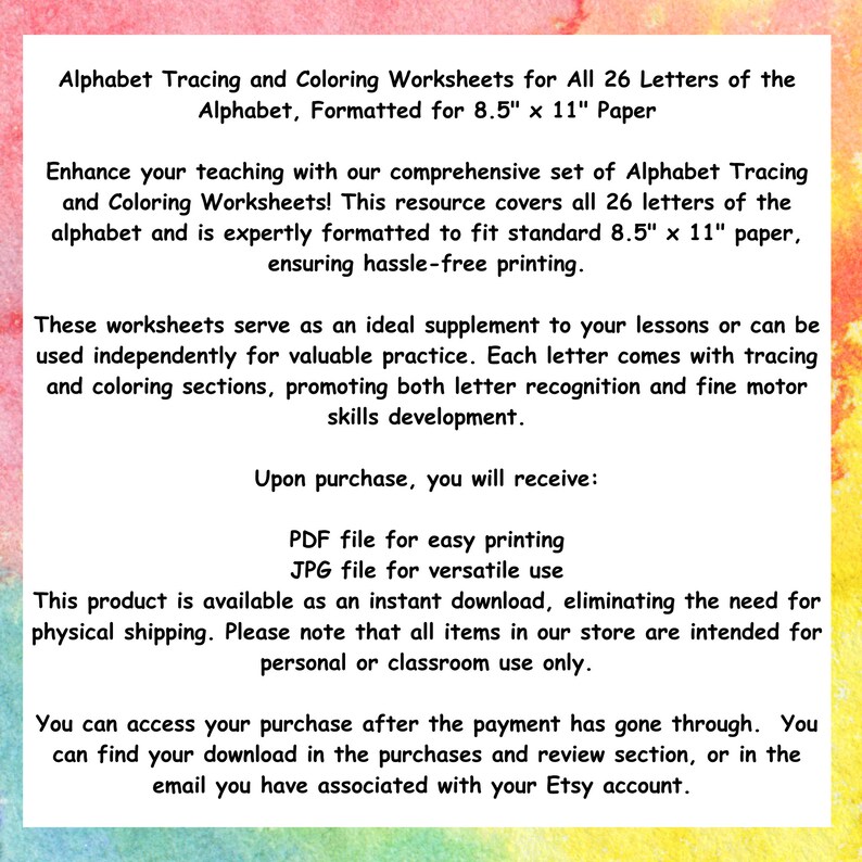 Instant Download Alphabet Worksheets, Printable, Tracing, Coloring ...