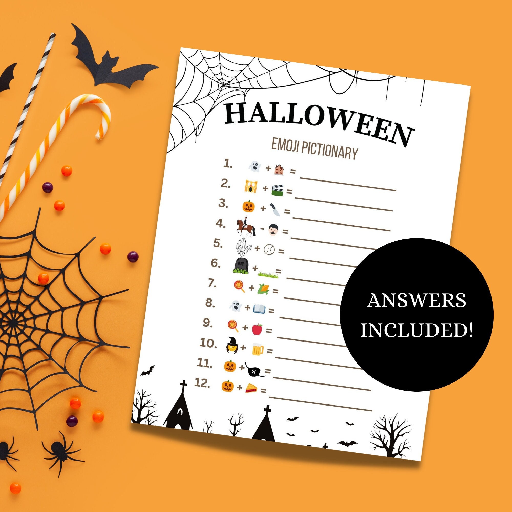 Halloween Emoji Pictionary Party Game, Halloween Picture Trivia Games ...