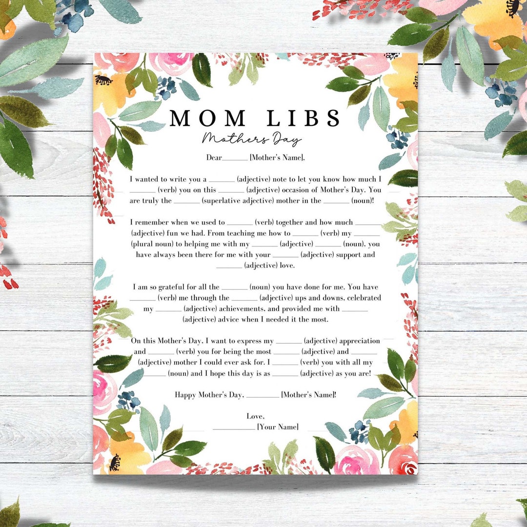 Mother's Day Mad Libs | Mad Libs | Mother Day Game | Printable Mothers ...