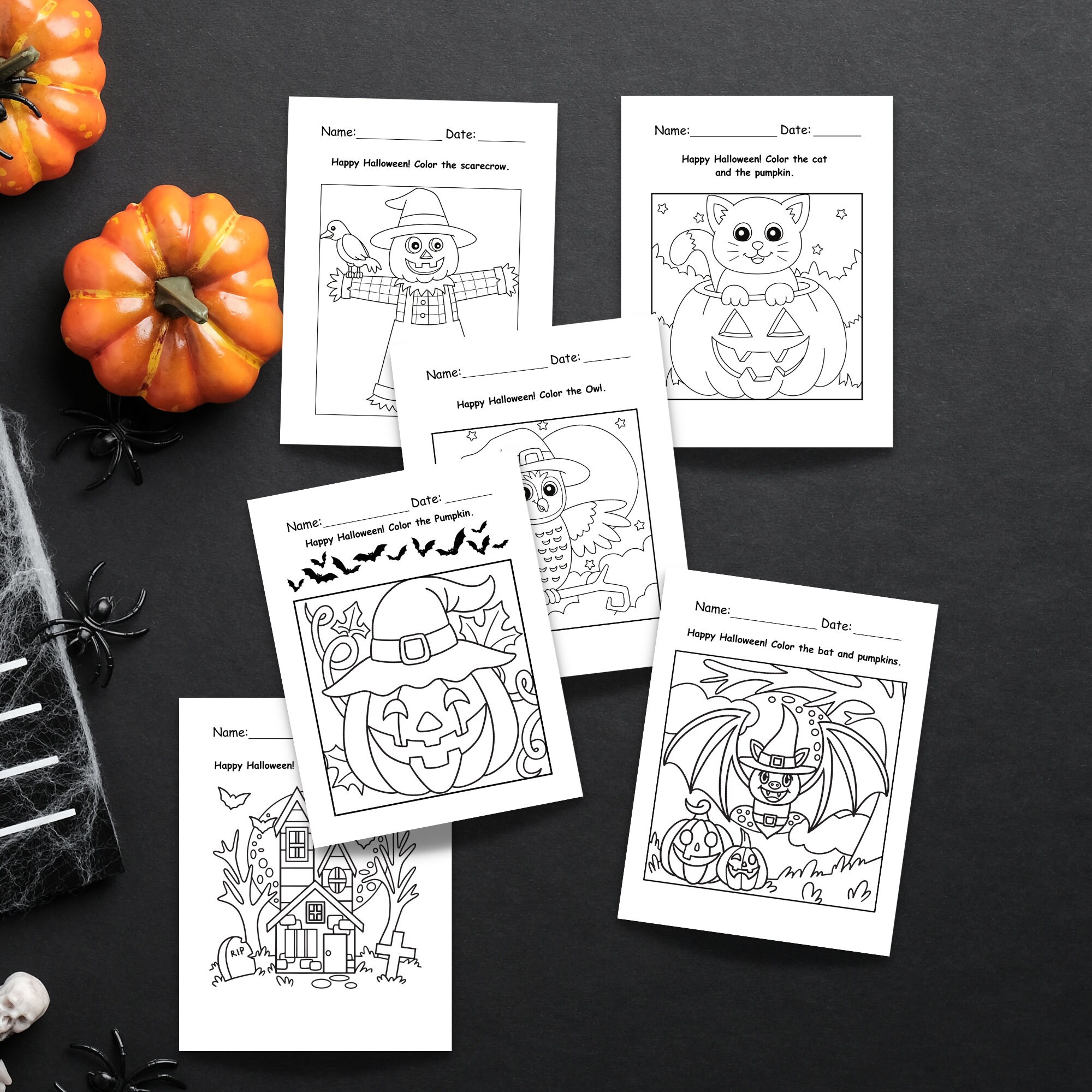 6 Halloween Coloring Page, Large Form for Toddler, Digital Download ...