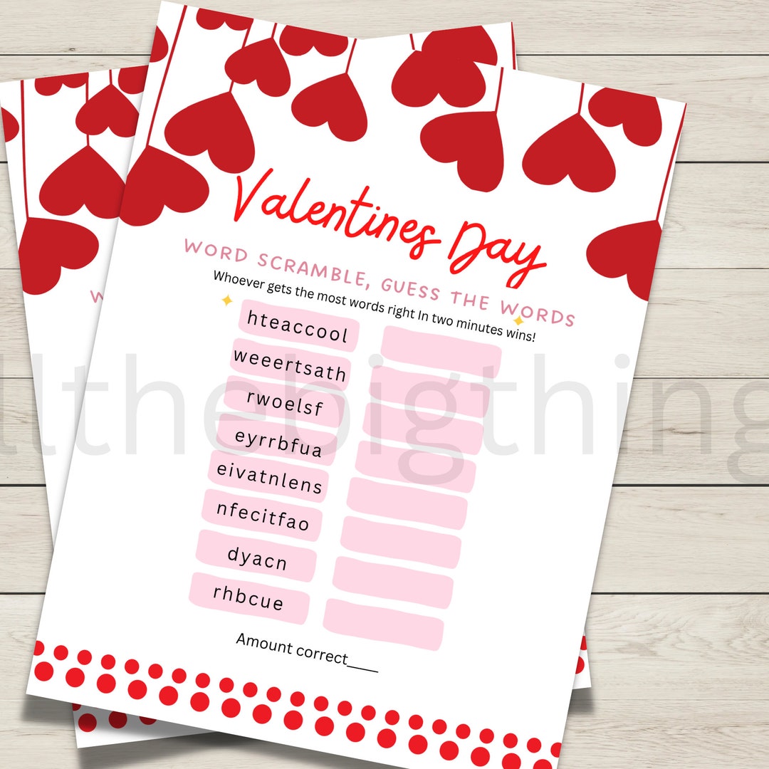 Valentines Day Game, Word Scramble, Classroom Valentines Day Party Game ...