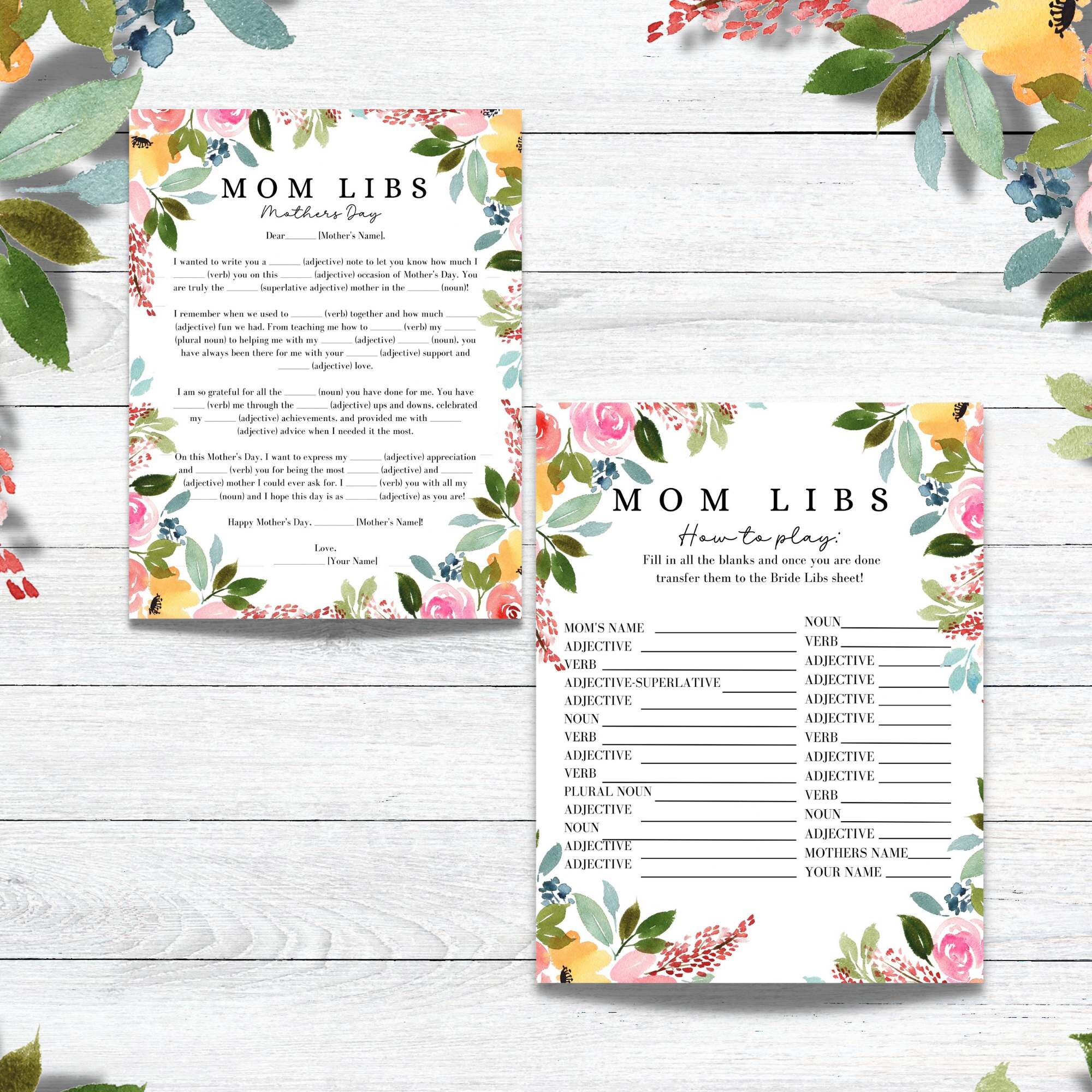 Mother's Day Mad Libs | Mad Libs | Mother Day Game | Printable Mothers ...