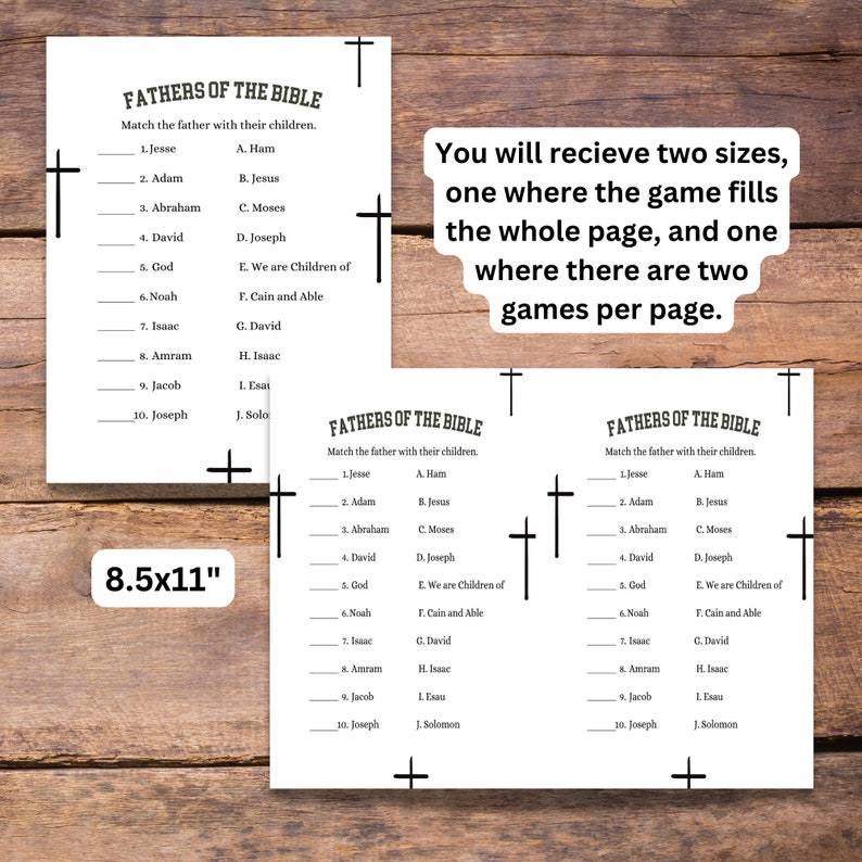 Fathers Day Bible Match Game | Fathers in the Bible Match Party Game ...