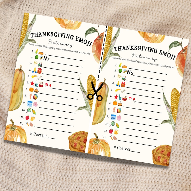 Thanksgiving Emoji Pictionary Game, Thanksgiving Printable Games, Fun ...