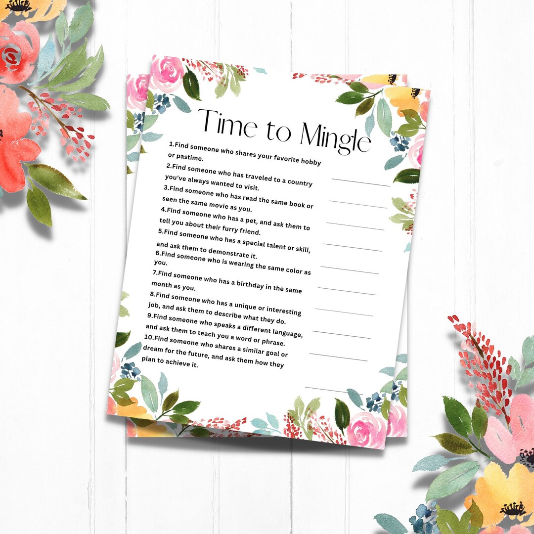 Time to Mingle/bridal Shower Games/ Baby Shower Game/ Printable Bridal ...