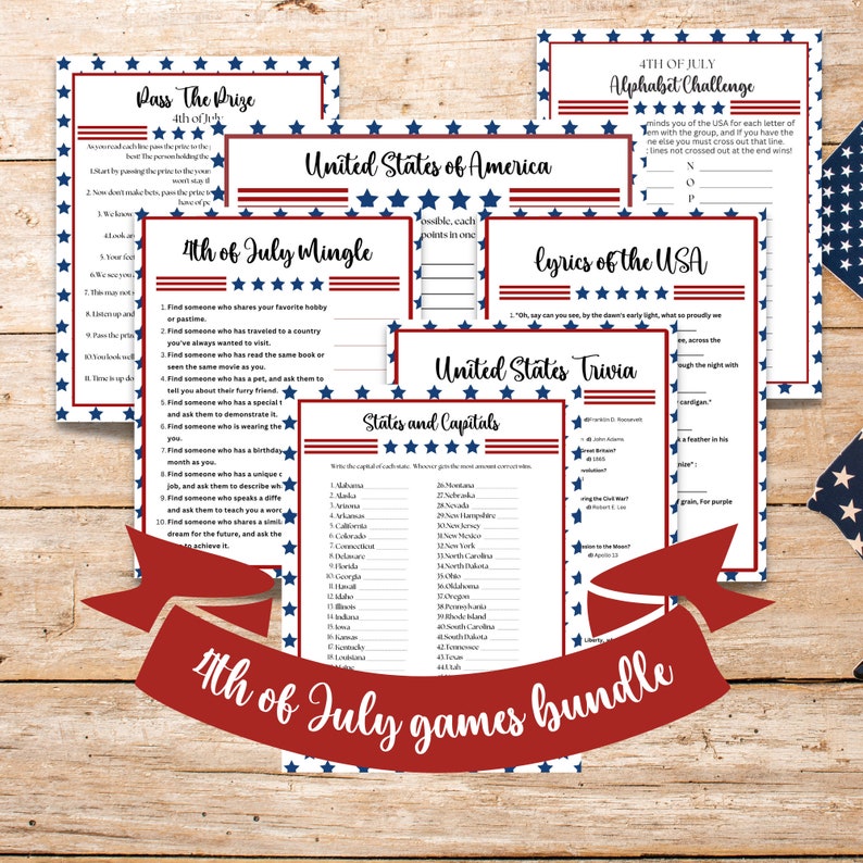 4th of July Games, 4th of July Game Bundle, Patriotic Games, 7 American ...