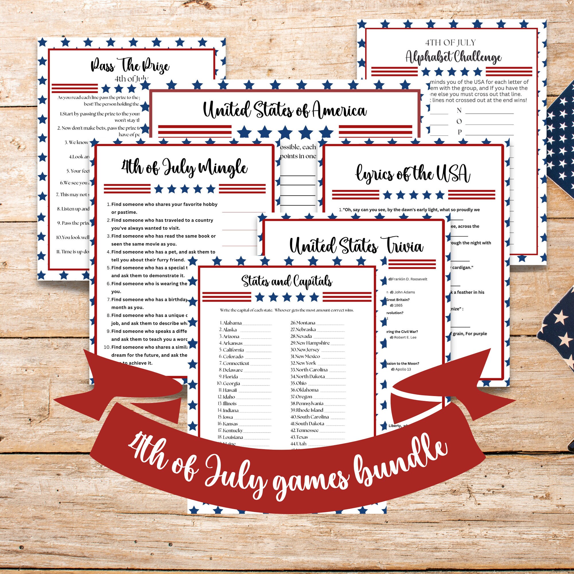4th of July Games, 4th of July Game Bundle, Patriotic Games, 7 American ...