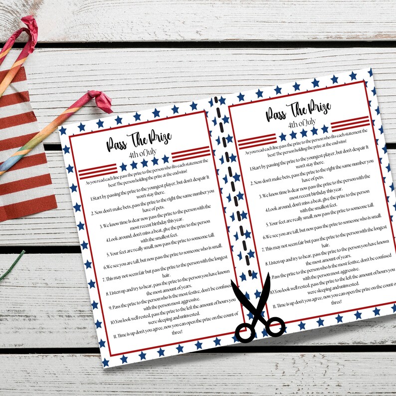 Fourth of July Pass the Prize Game, Printable Family Games, Patriotic ...