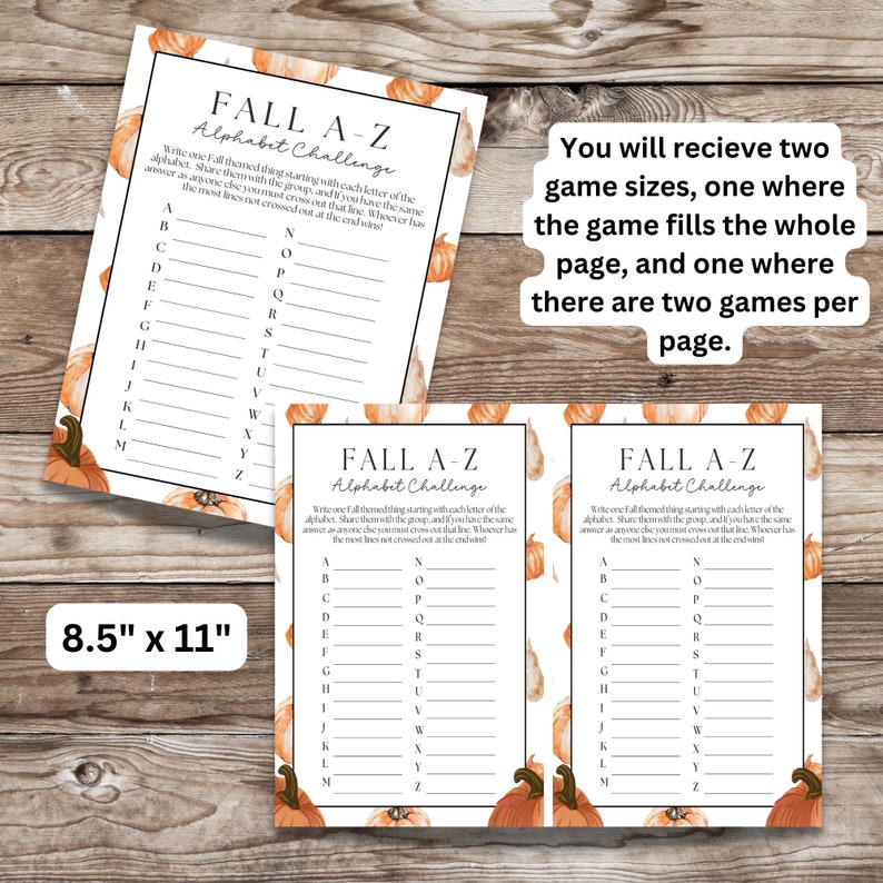 Fall A - Z Race Game, Printable Autumn Party Games, Fall Time ...