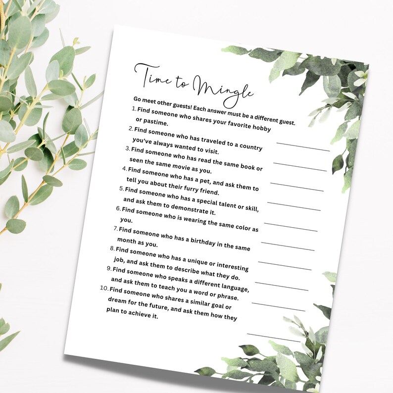 Time to Mingle/bridal Shower Games/ Baby Shower Game/ Printable Bridal ...