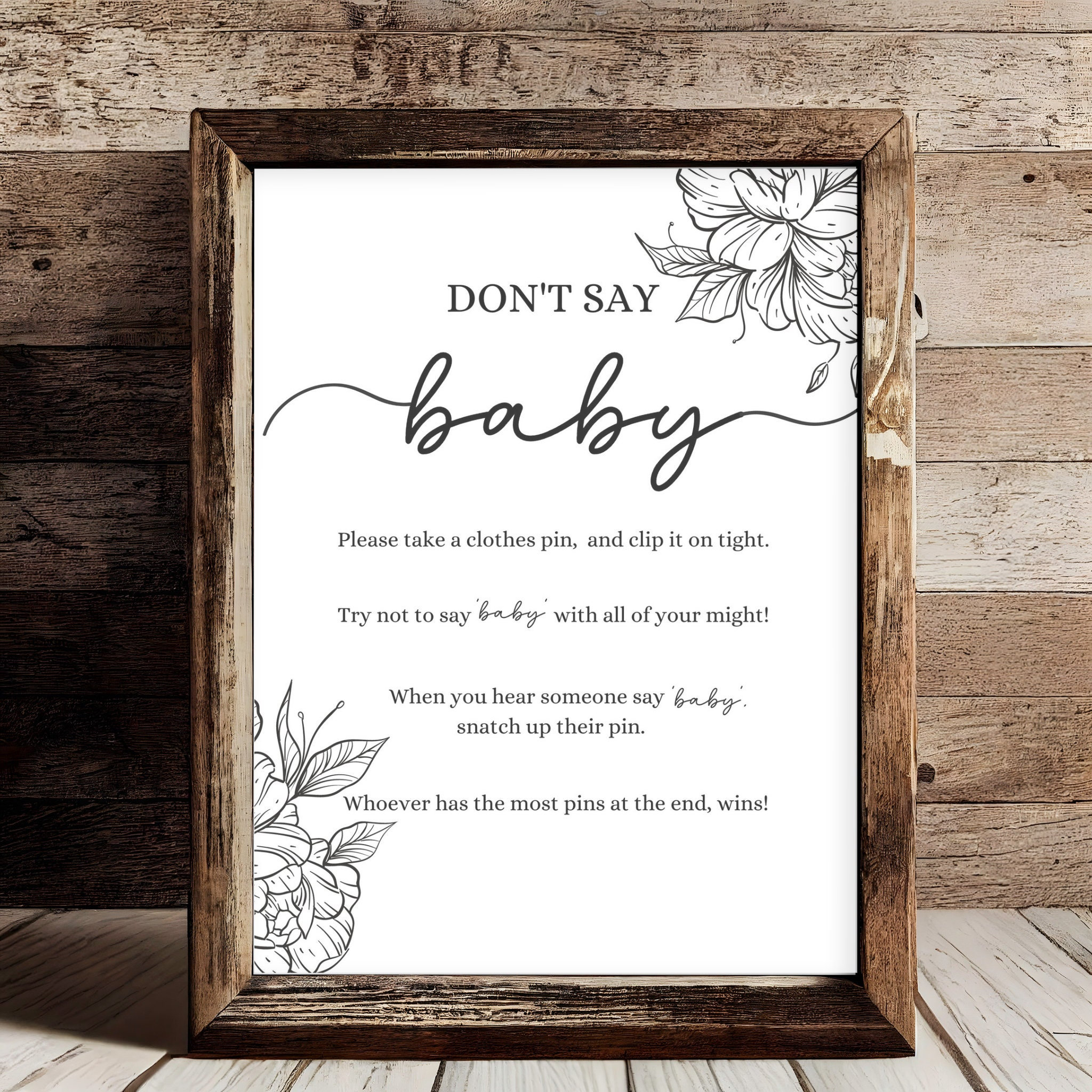 Don't Say Baby Sign Printable Floral Baby Shower Games Printable Don't ...
