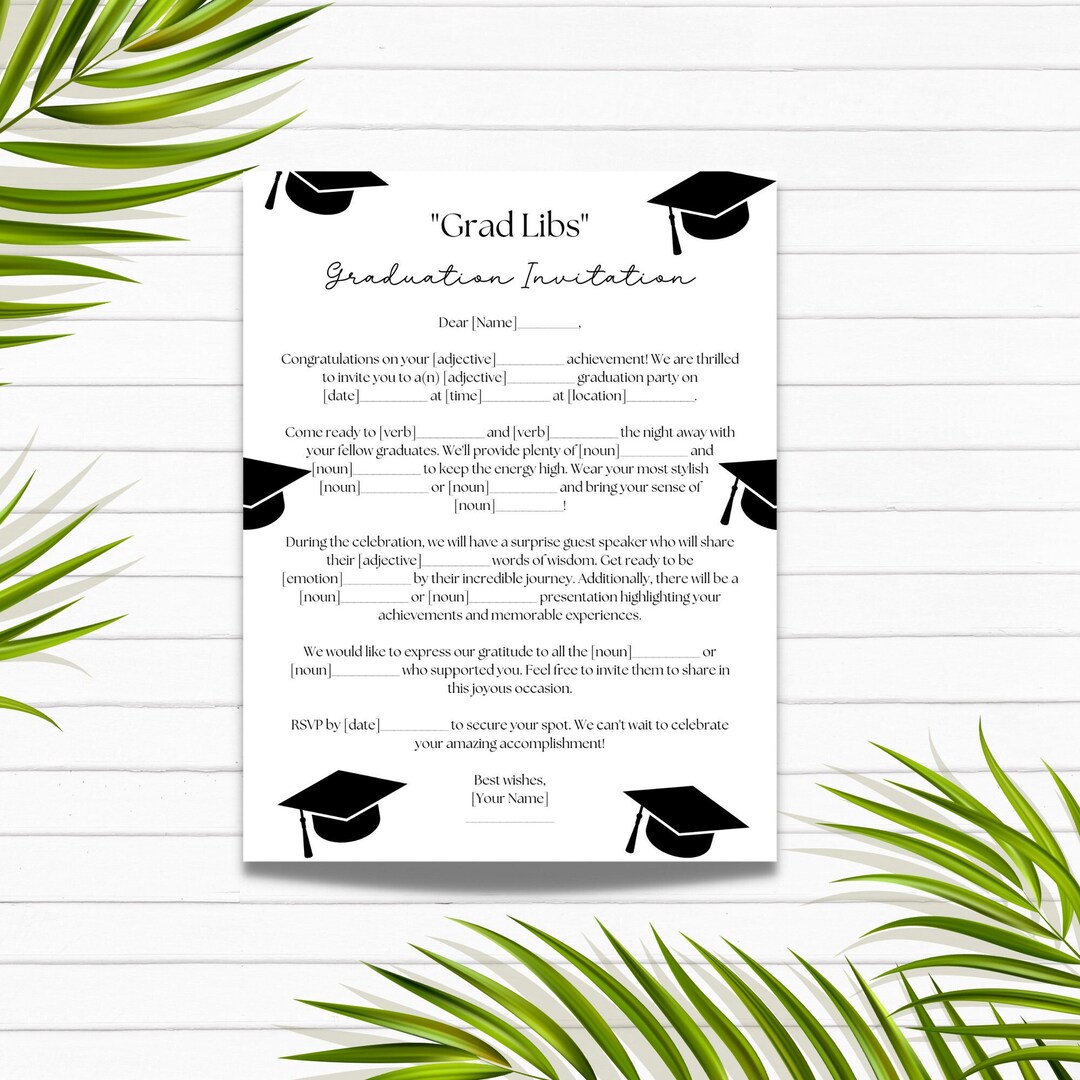Grad Libs Graduation Mad Lib Advice Cards in Black, Printable Instant ...