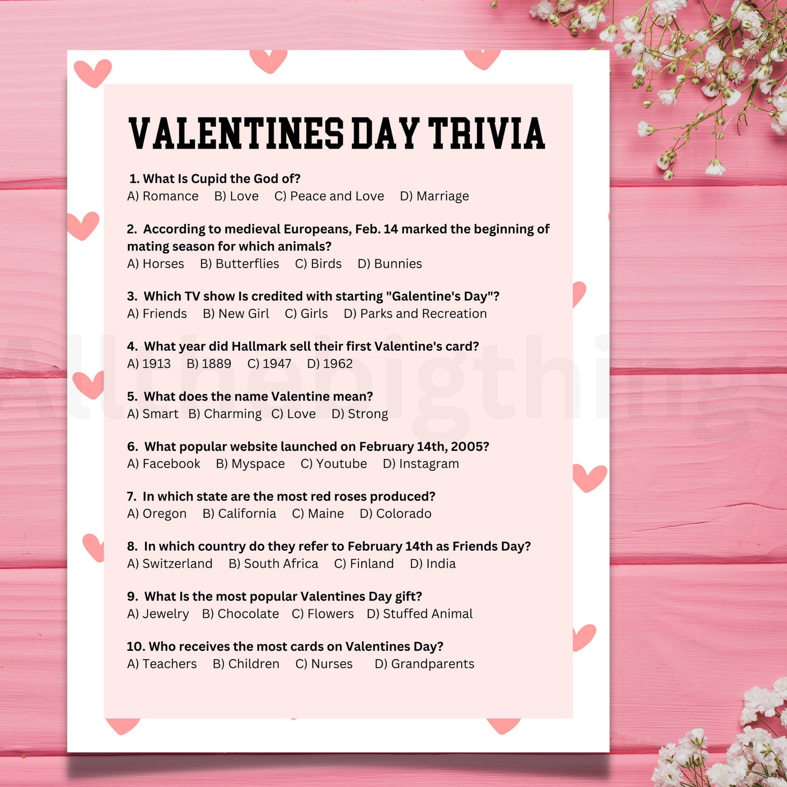 Valentines Day Trivia Game, Valentine Day Party Game for Kids ...