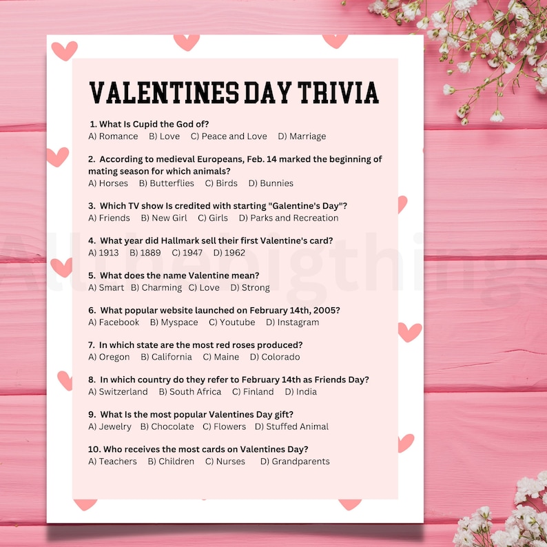 Valentines Day Trivia Game, Valentine Day Party Game for Kids ...