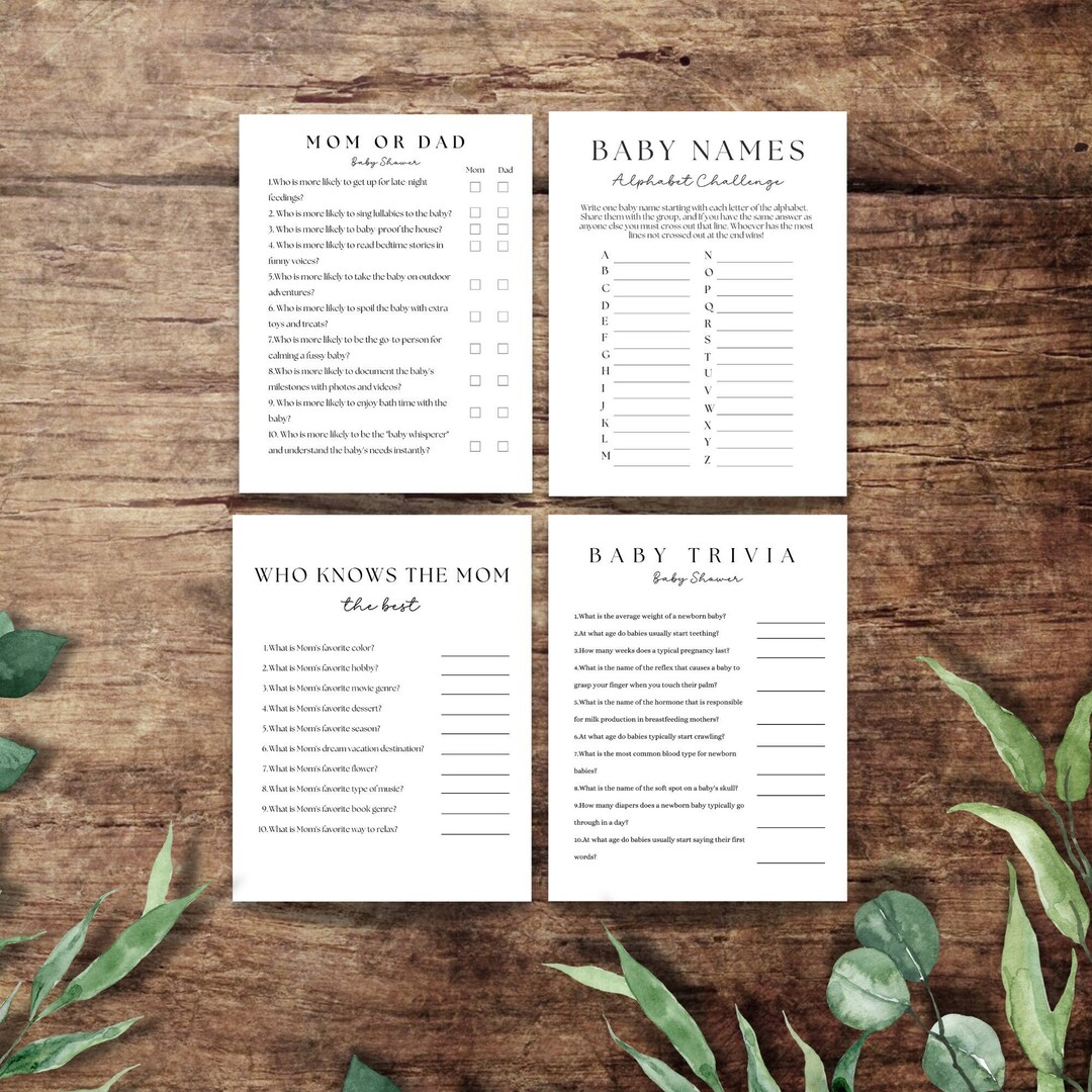 Modern Baby Shower Games,minimalist Baby Shower Game Bundle,modern Baby ...