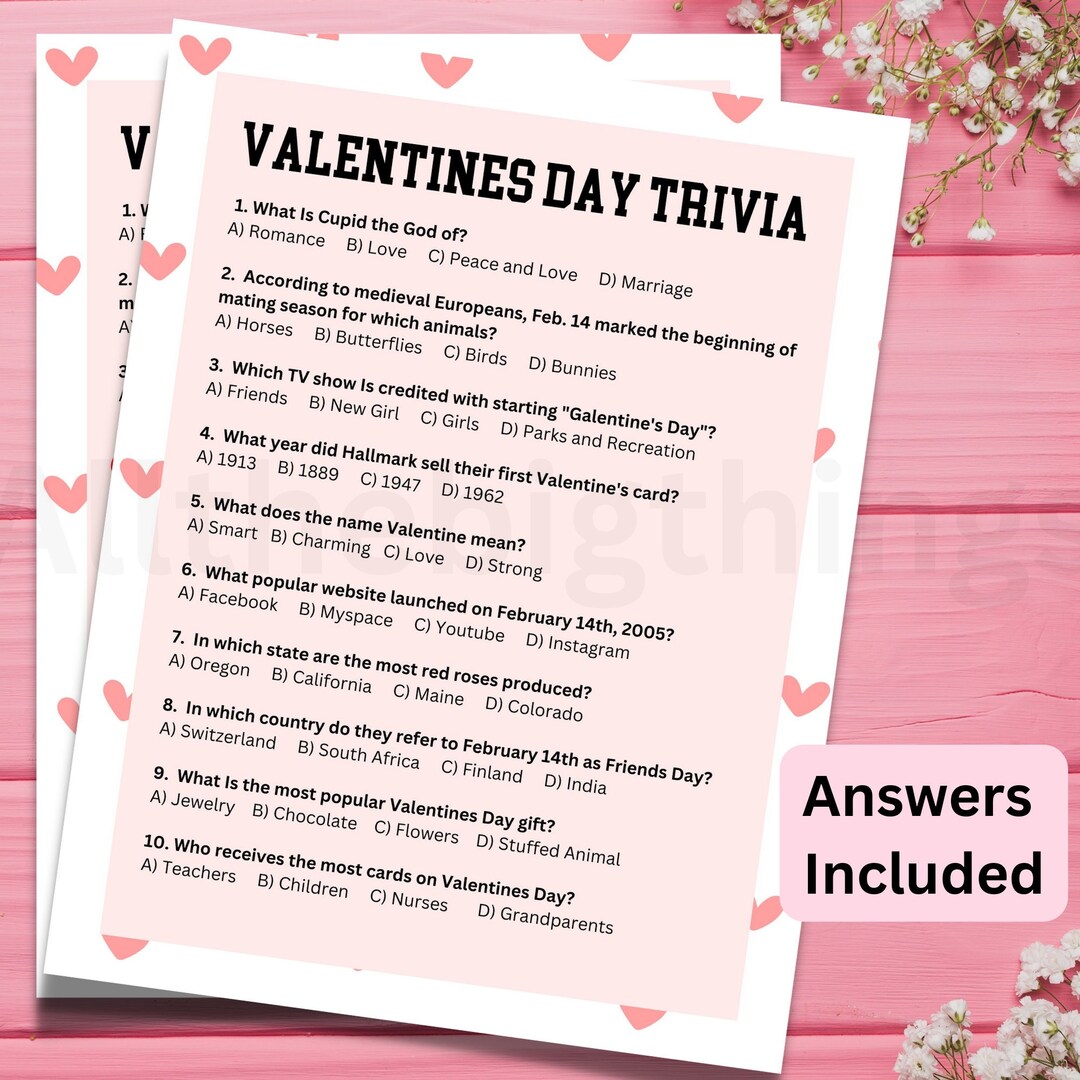 Valentines Day Trivia Game, Valentine Day Party Game for Kids ...