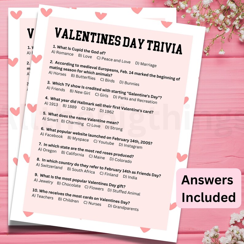 Valentines Day Trivia Game, Valentine Day Party Game for Kids ...