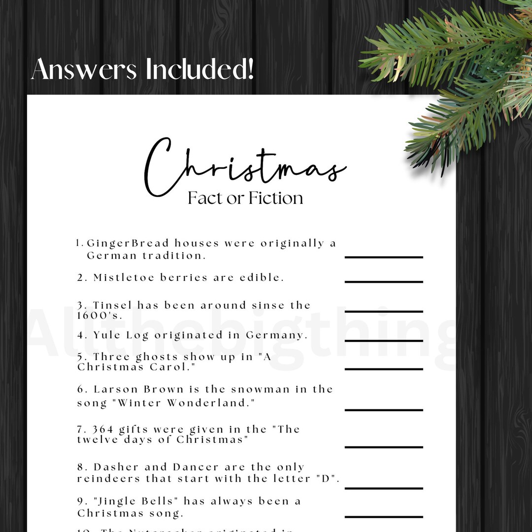 Christmas Printable Game, Fact or Fiction Game, Holiday Party Game ...