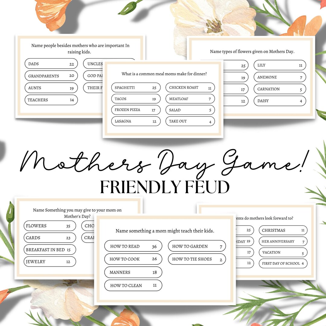 Mother's Day Friendly Feud Game - the Hilarious Party Game of Guessing ...
