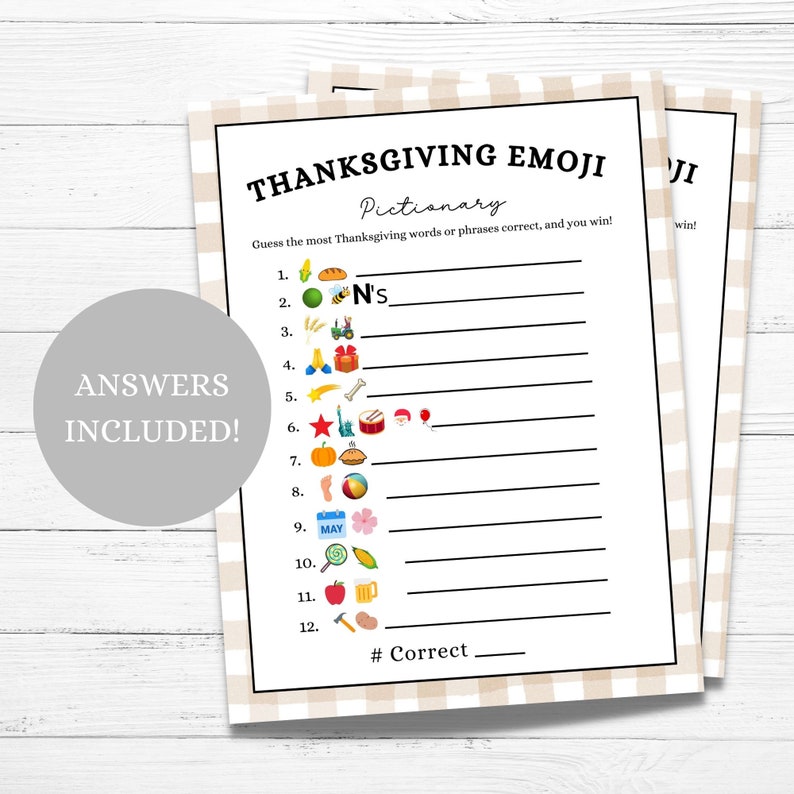 Thanksgiving Emoji Pictionary Game, Thanksgiving Printable Games, Fun ...