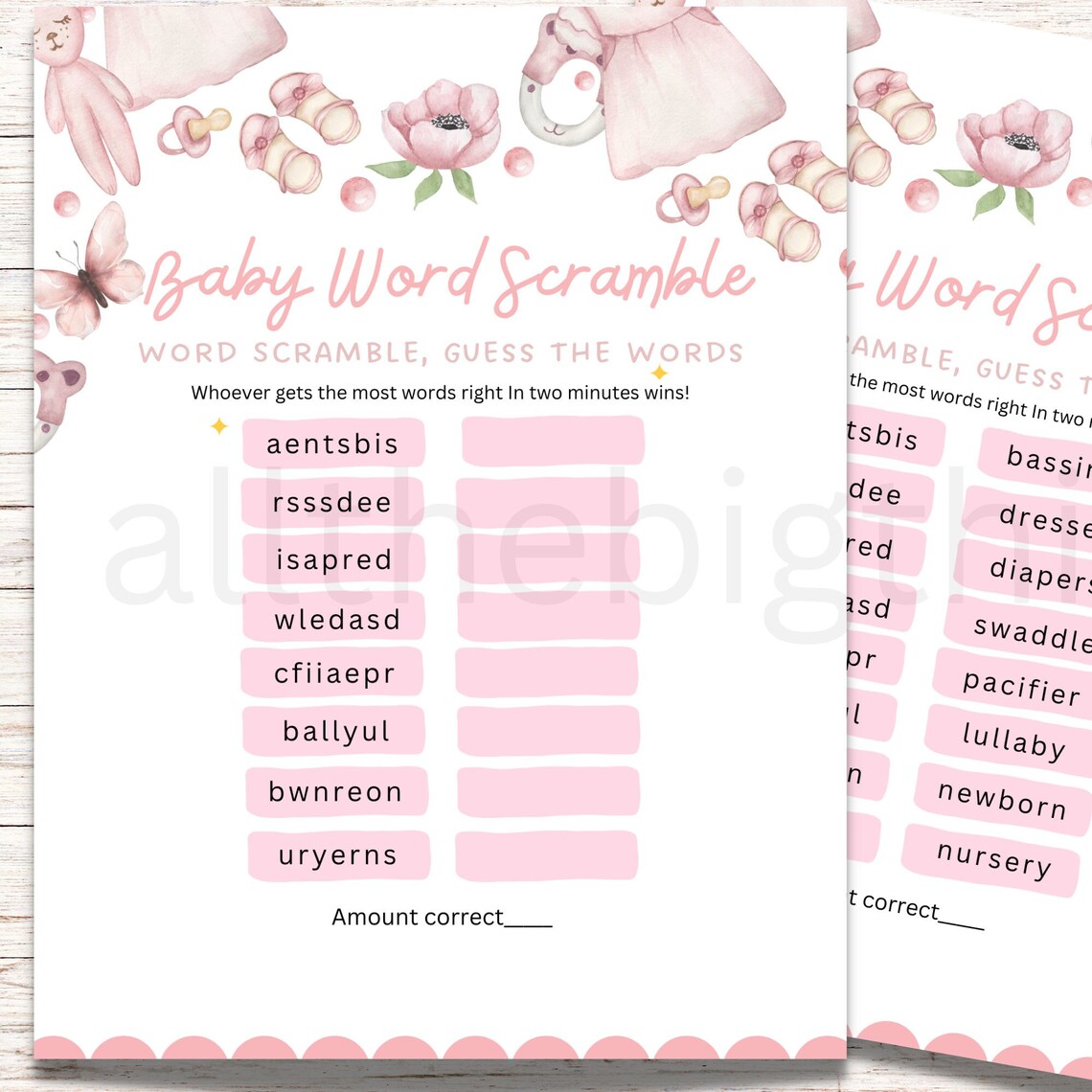 Baby Word Scramble Game Template | Baby Girl Shower | Baby Word Puzzle ...