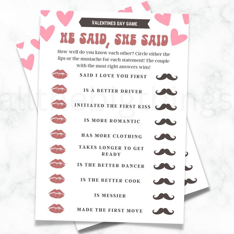 Valentines Day Couple Quiz Game, Virtual or Printable V-day Party Game ...