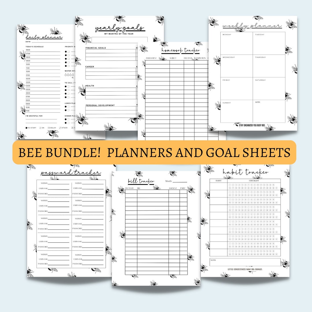 Printable Goal Planner Bundle, Daily Weekly Monthly Quarterly Yearly ...