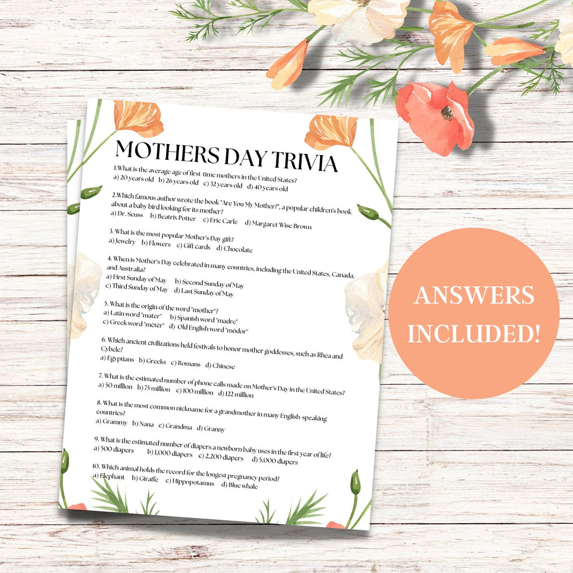 Printable Mother's Day Games Bundle, Mother's Day Quiz, Family Brunch ...