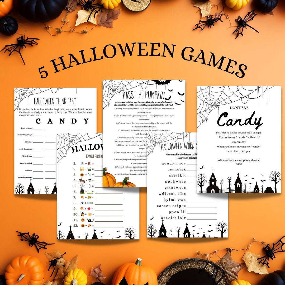 5 Halloween Printable Games Bundle, Fun Spooky Activities, Games for ...