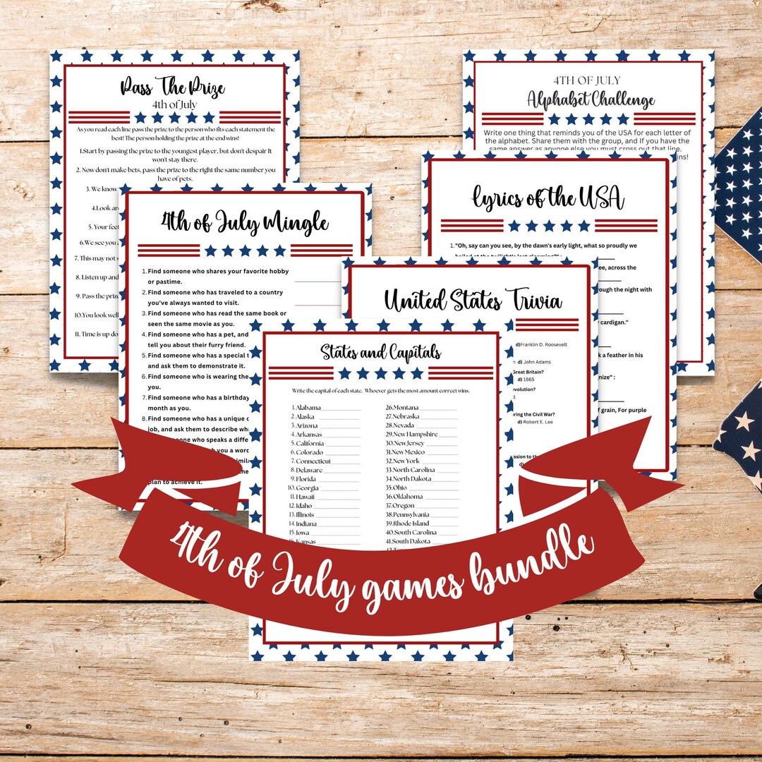 4th of July Games, 4th of July Game Bundle, Patriotic Games, 6 American ...