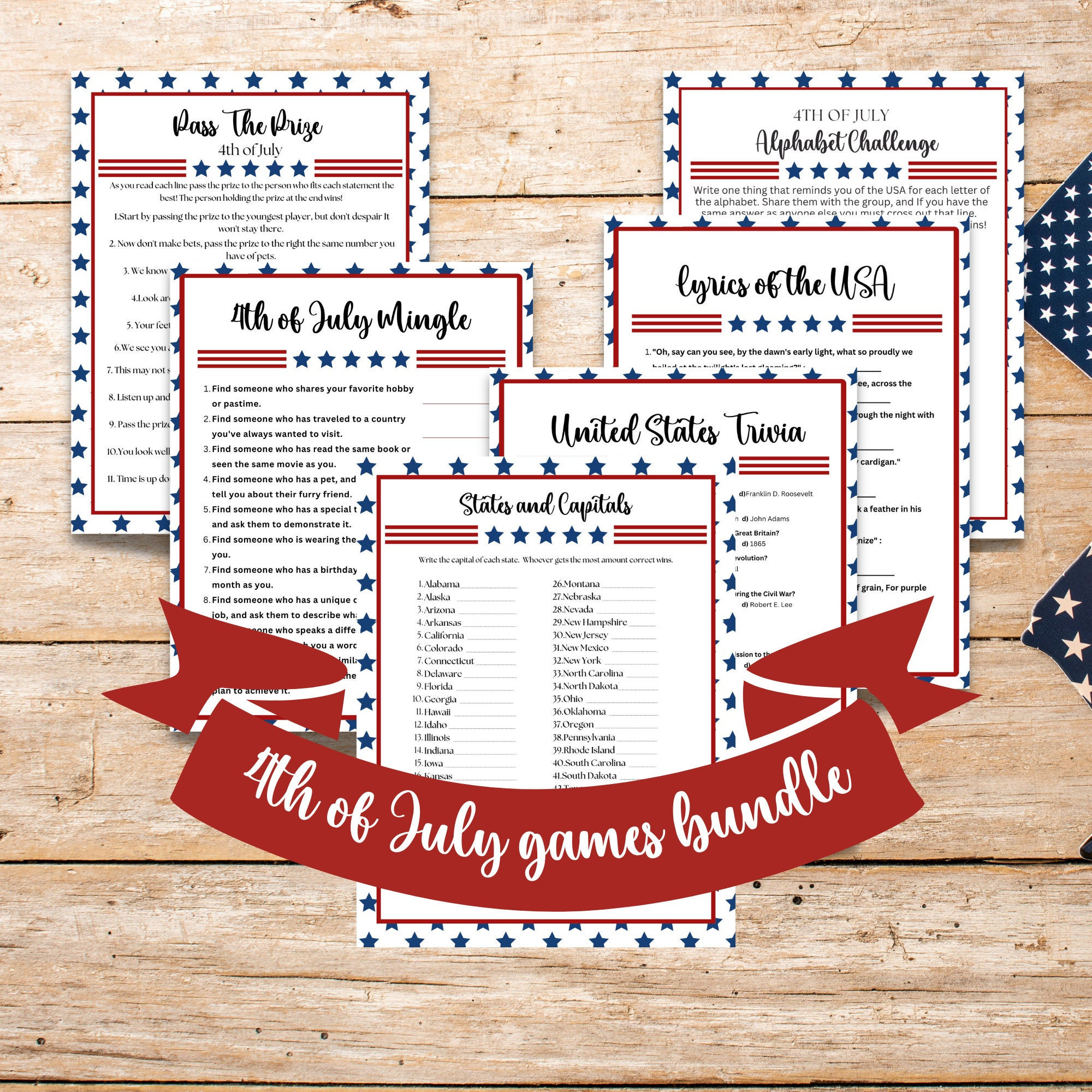 4th of July Games, 4th of July Game Bundle, Patriotic Games, 6 American ...