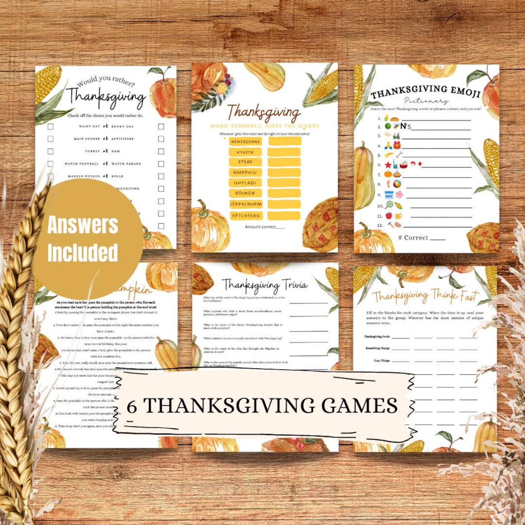 Thanksgiving Games Bundle, Printable Games, Dinner Party Games ...