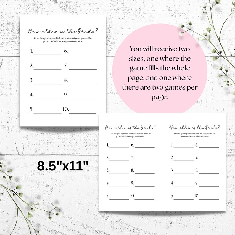 How Old is the Bride Game, How Old Was the Bride, Bridal Shower Game ...