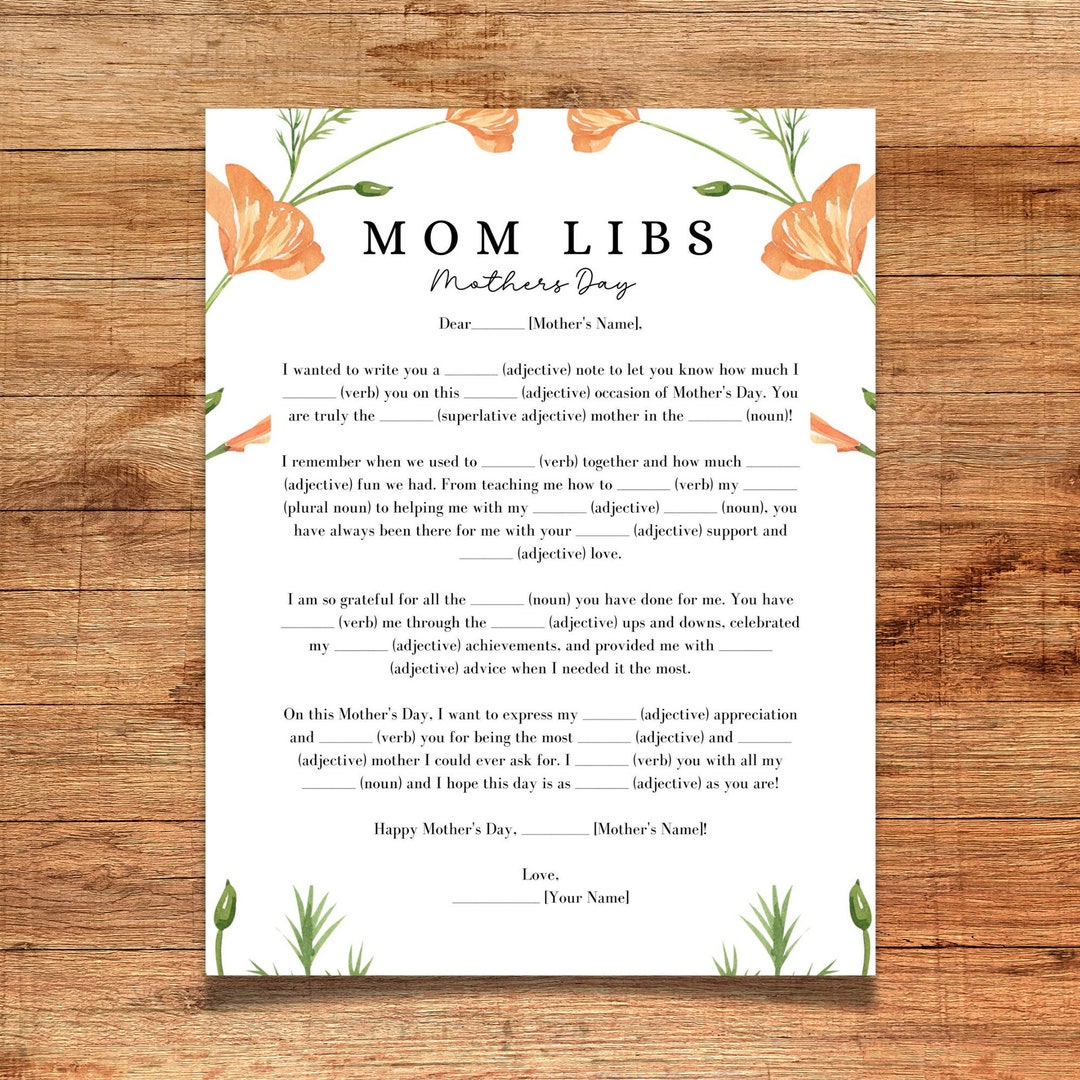 Mother's Day Mad Libs | Mad Libs | Mother Day Game | Printable Mothers ...