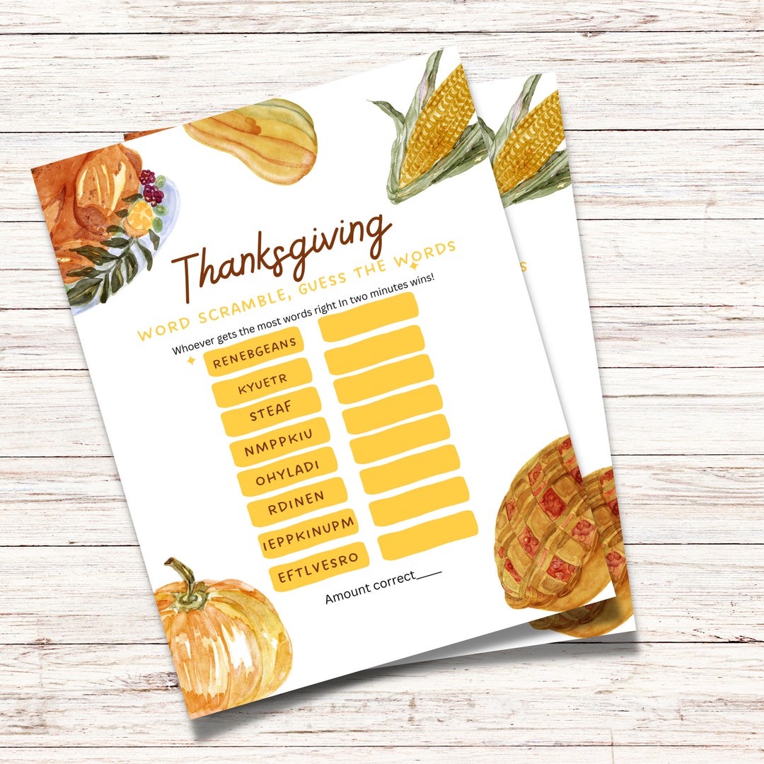 Thanksgiving Word Scramble Game for Kids | Printable Thanksgiving Party ...