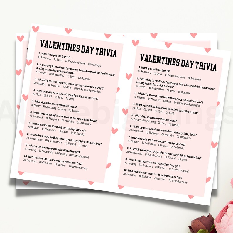 Valentines Day Trivia Game, Valentine Day Party Game for Kids ...