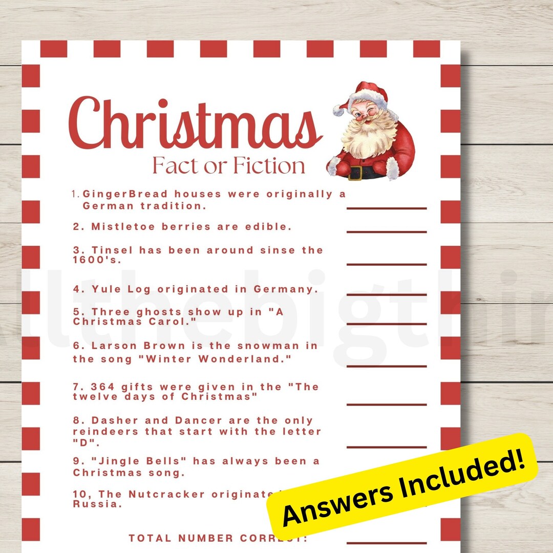 Christmas Game, Fact or Fiction Game, Holiday Party Game, Christmas ...