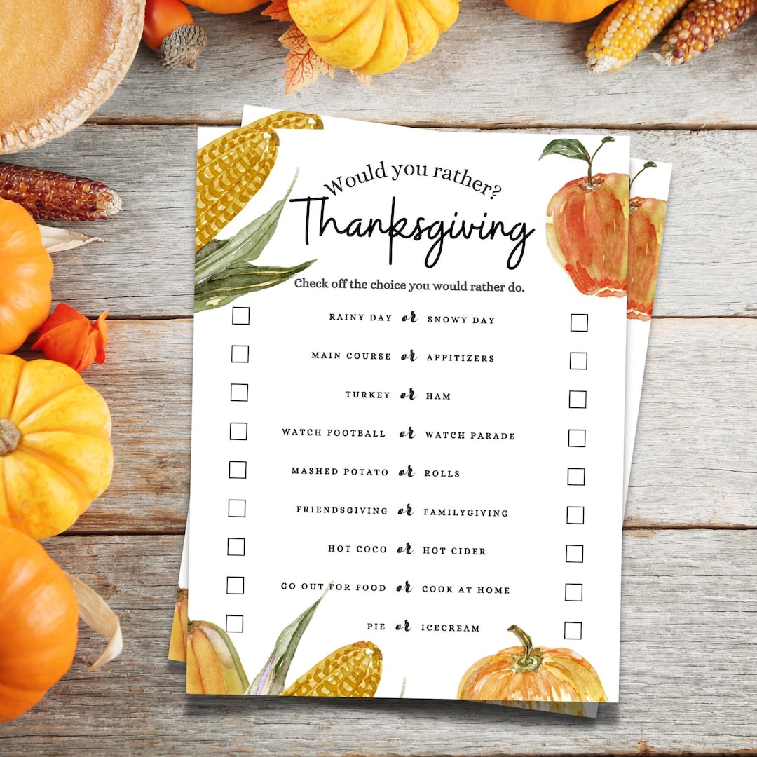 Thanksgiving This or That Game, Printable Thanksgiving Party Game, Fall ...