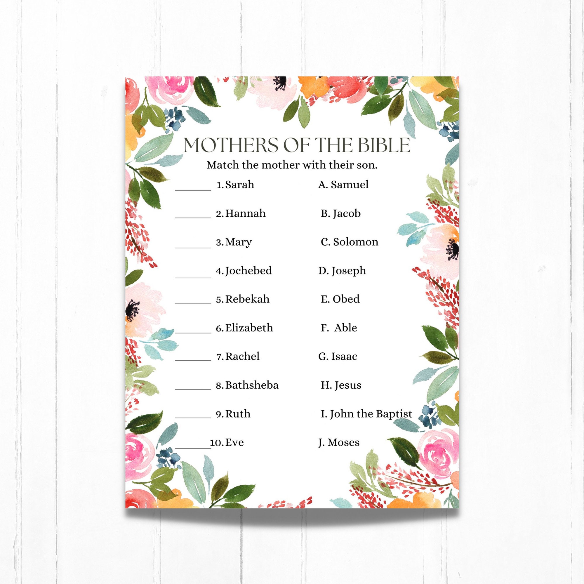 Mothers Day Bible Games, Bible Match Party Game, Bible Games for Kids ...