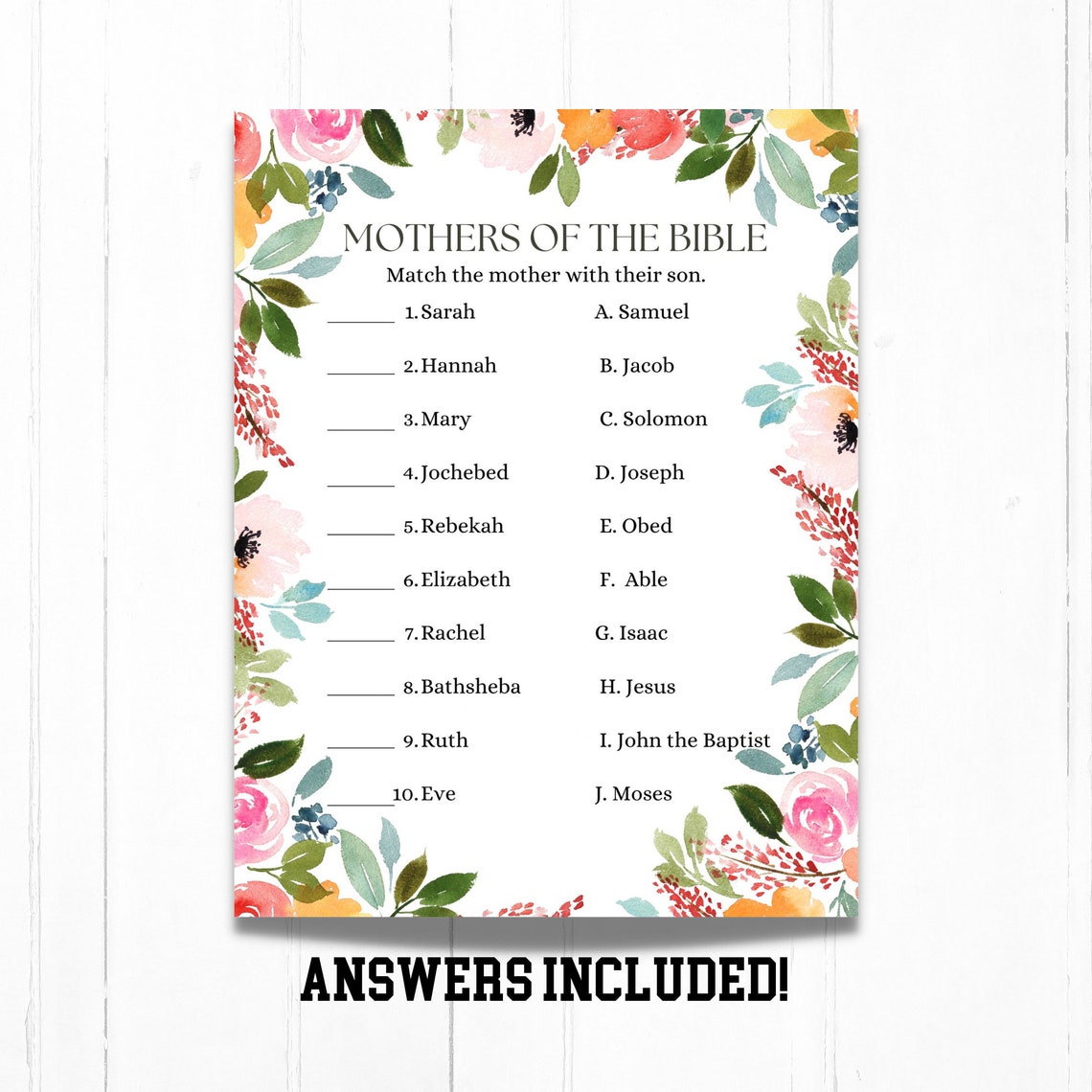 Mothers Day Bible Games, Bible Match Party Game, Bible Games for Kids ...