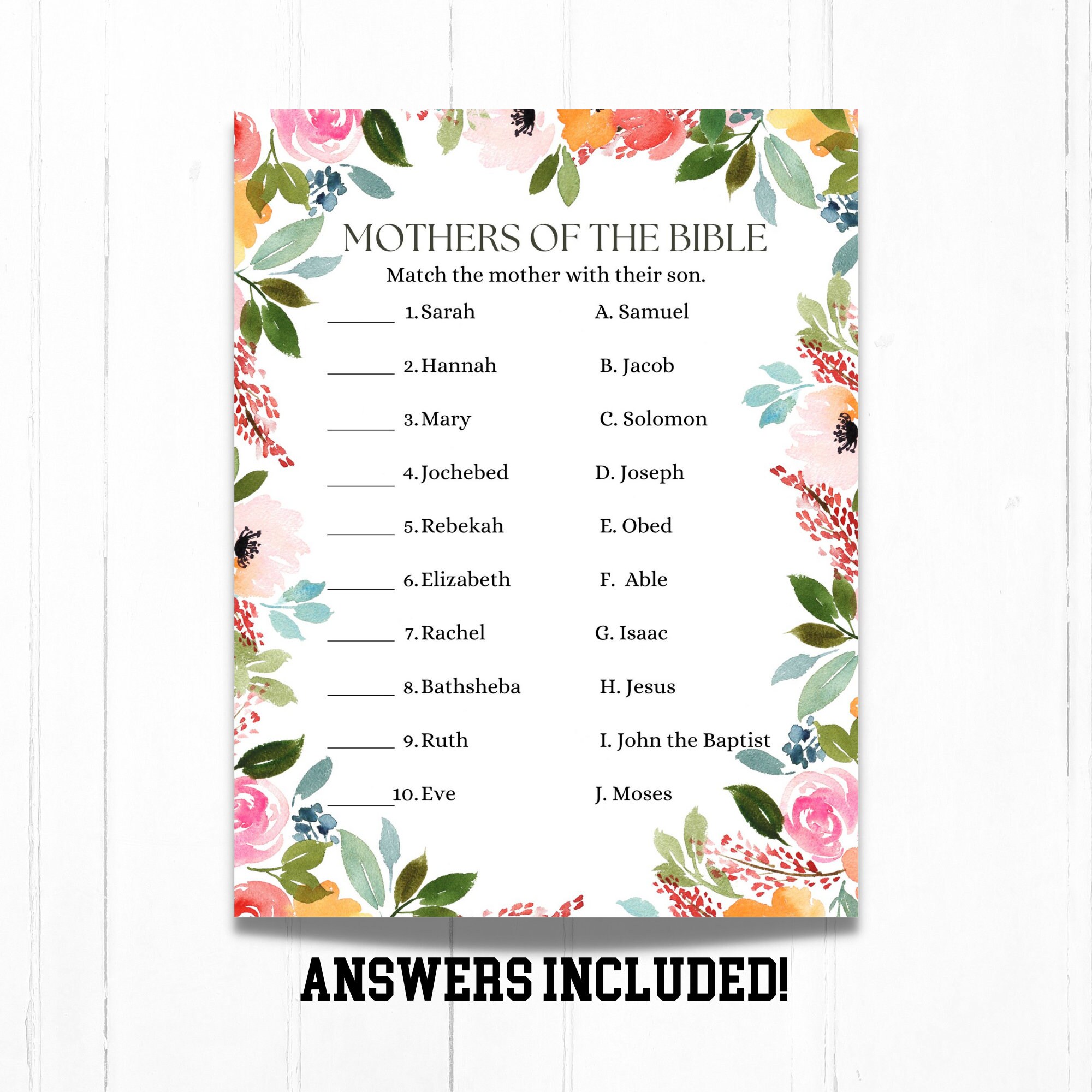 Mothers Day Bible Games, Bible Match Party Game, Bible Games for Kids ...