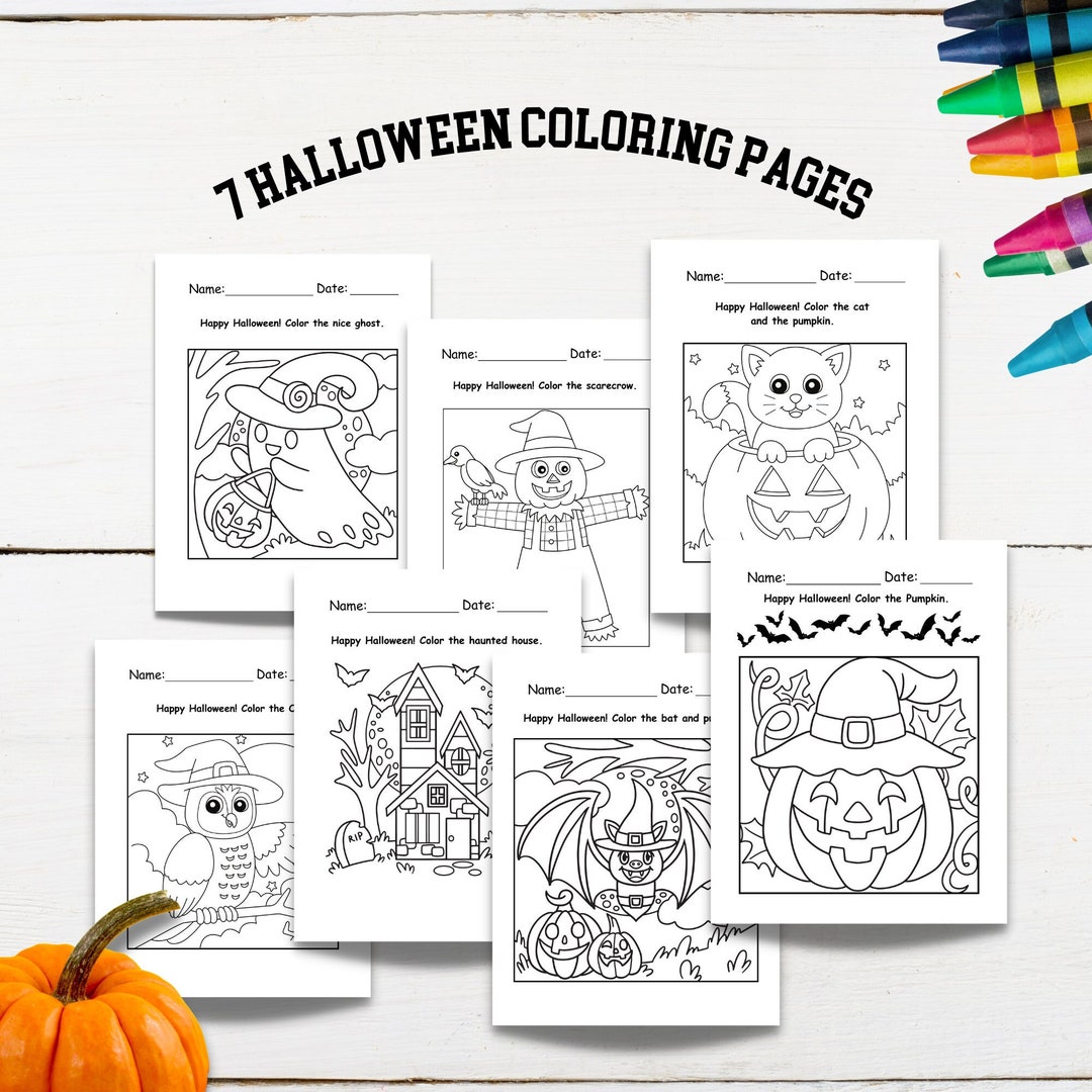 7 Halloween Coloring Page, Large Form for Toddler, Digital Download ...