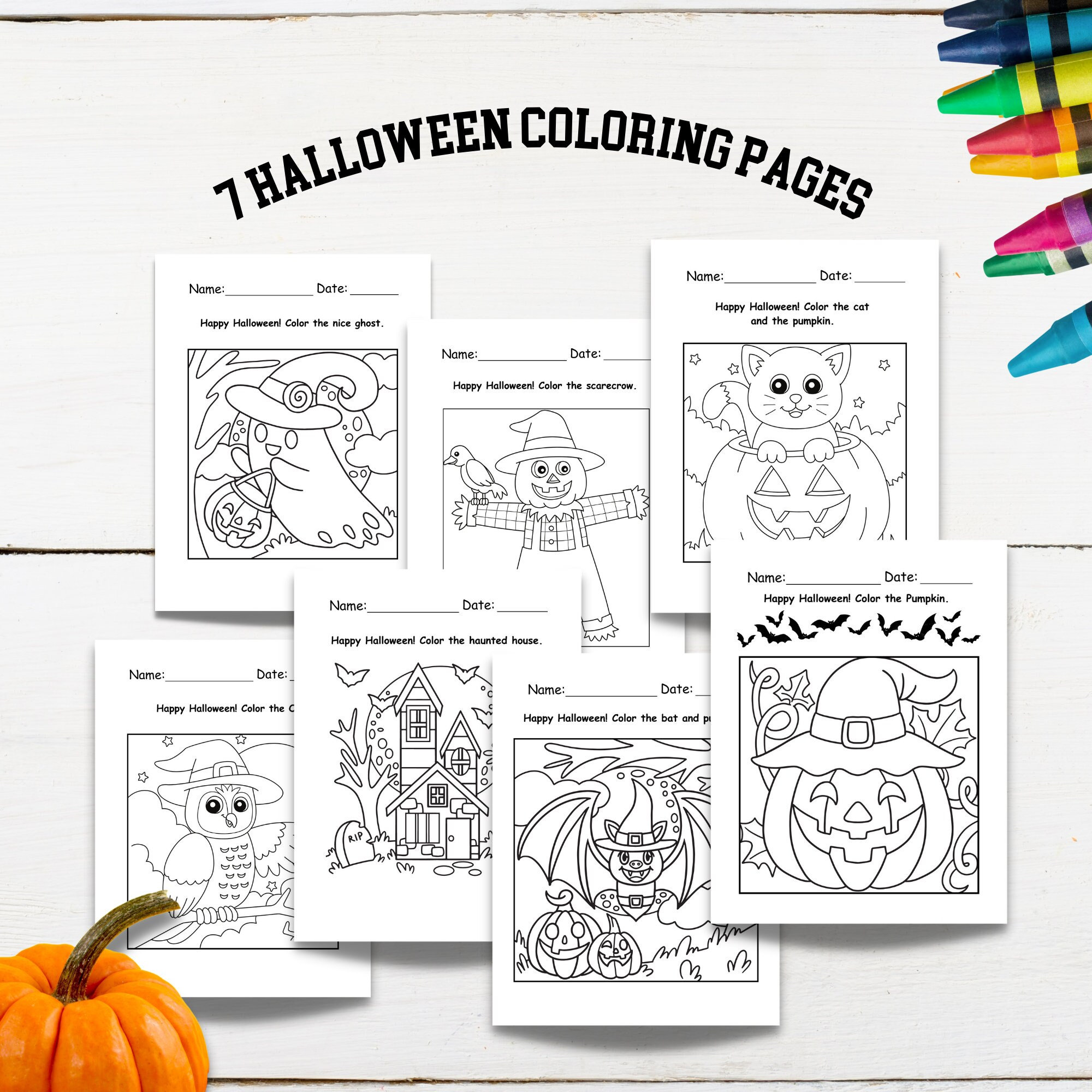 7 Halloween Coloring Page, Large Form for Toddler, Digital Download ...
