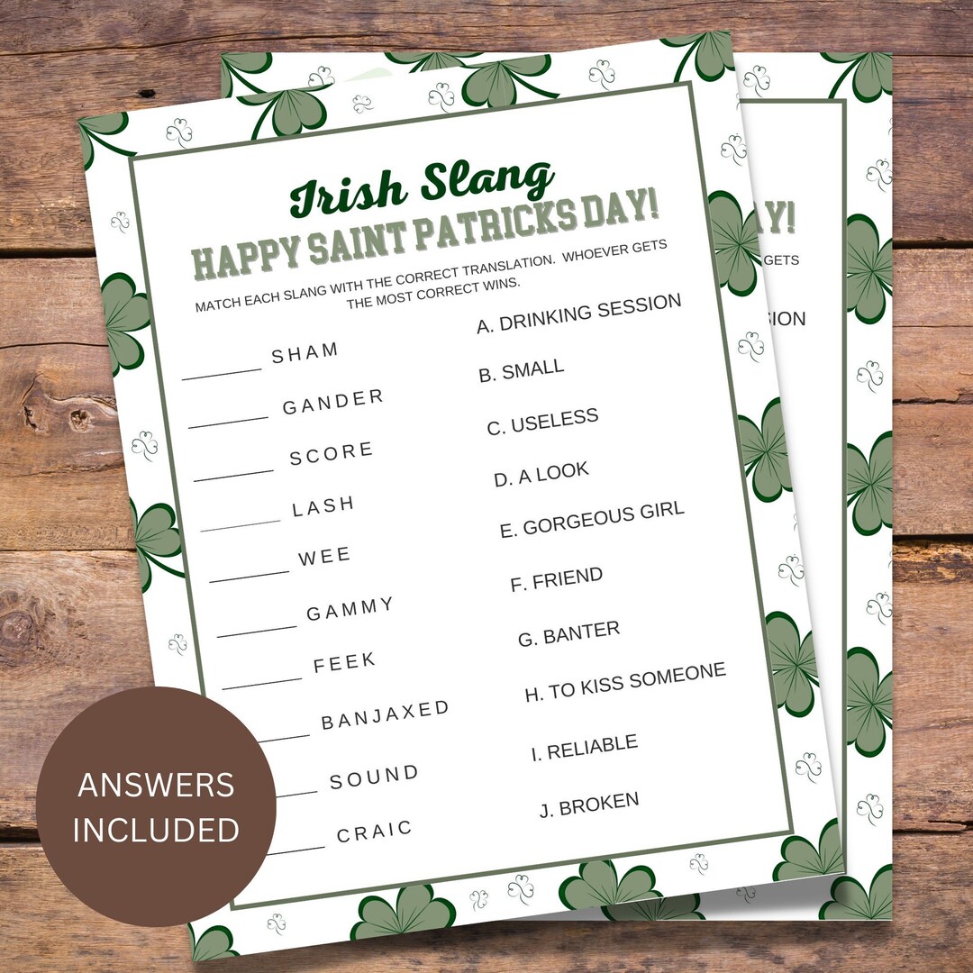 St Patricks Day Game Irish Slang, St Paddys Day Printable Game for Kids ...