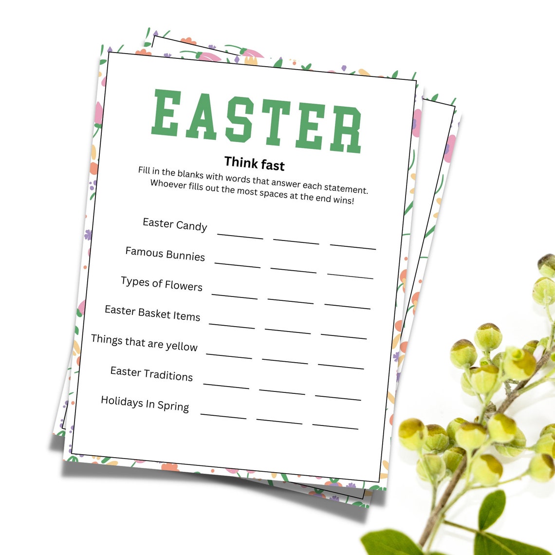 Easter Think Fast Game, Easter Party Game, Easter Printable Game ...