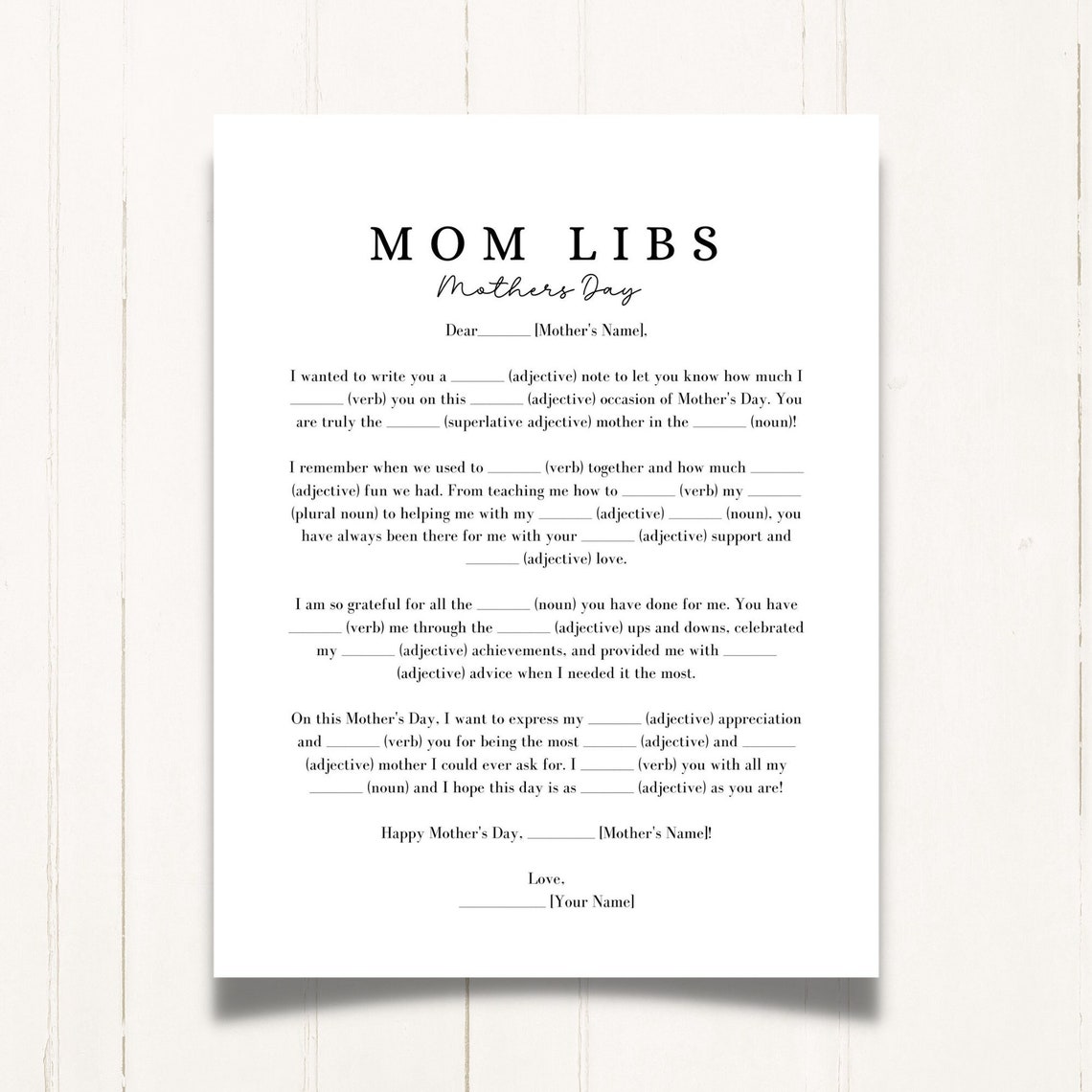Mother's Day Mad Libs | Mad Libs | Mother Day Game | Printable Mothers ...