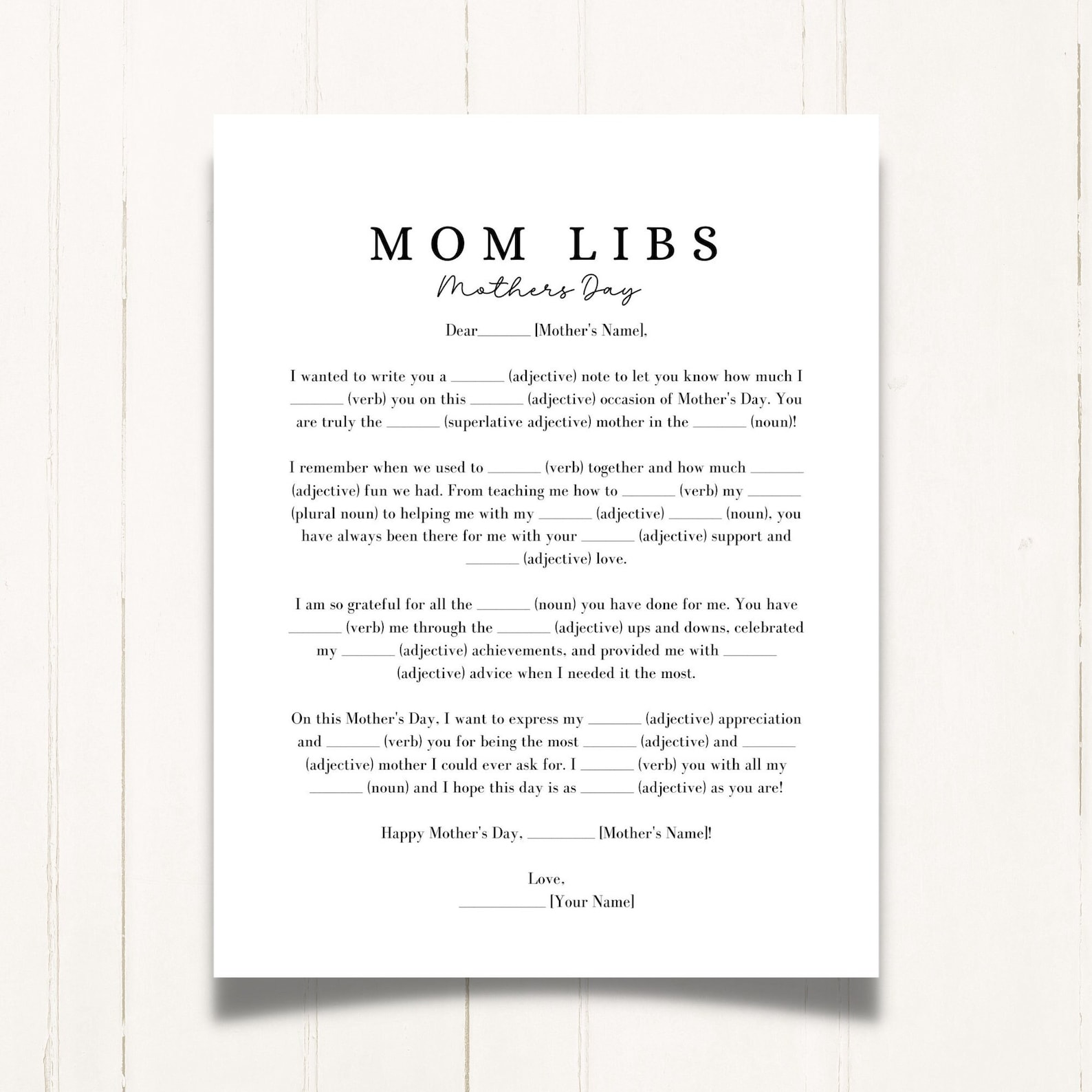 Mother's Day Mad Libs | Mad Libs | Mother Day Game | Printable Mothers ...