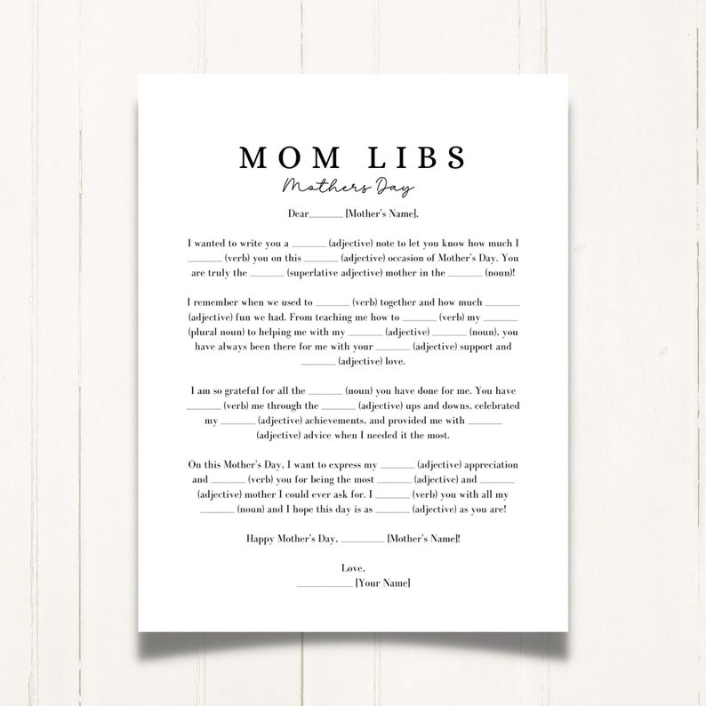 Mother's Day Mad Libs | Mad Libs | Mother Day Game | Printable Mothers ...