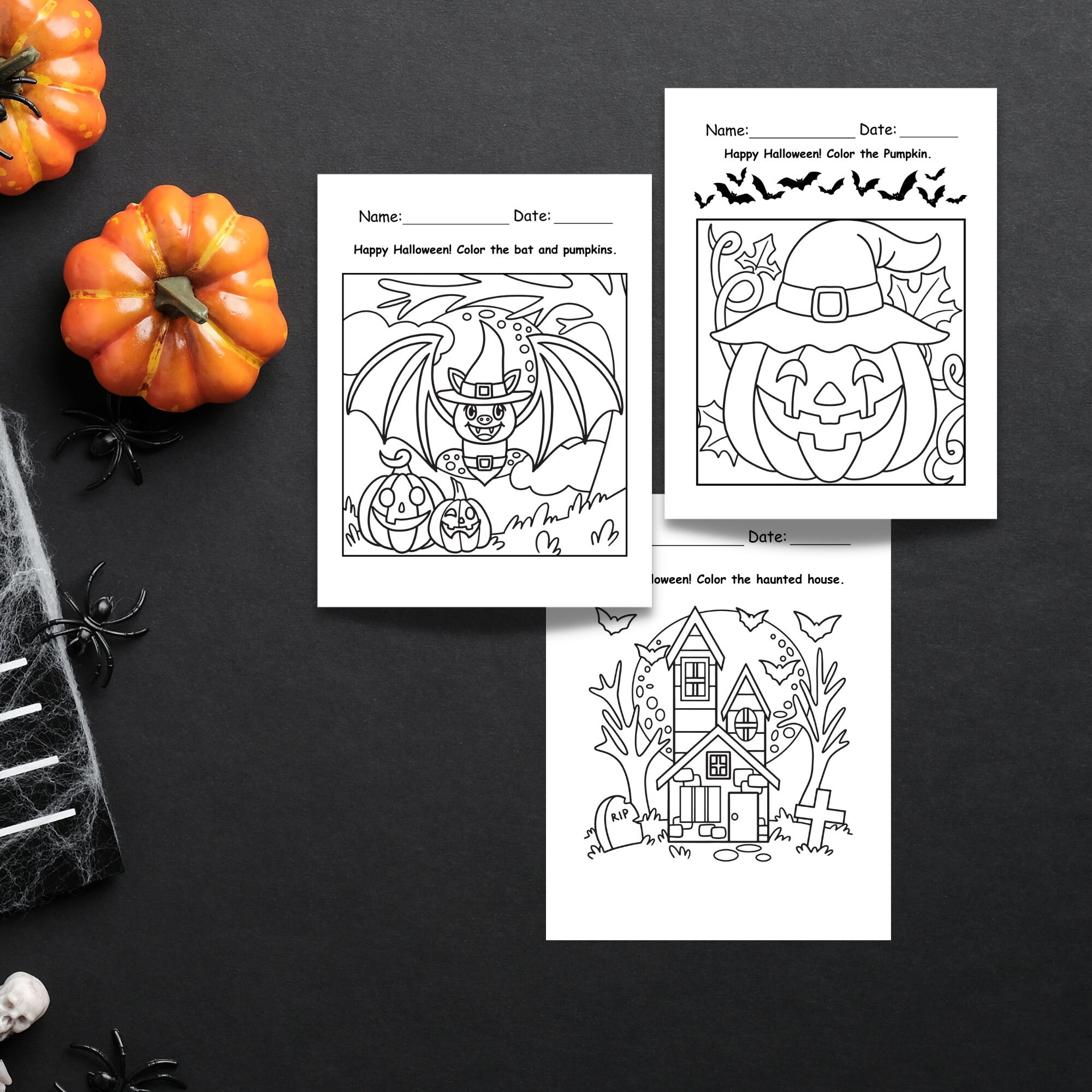 6 Halloween Coloring Page, Large Form for Toddler, Digital Download ...