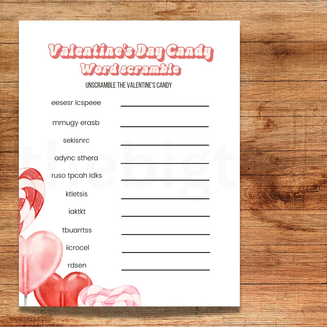 Valentine's Day Candy Word Scramble Game | Valentine Printable Games ...